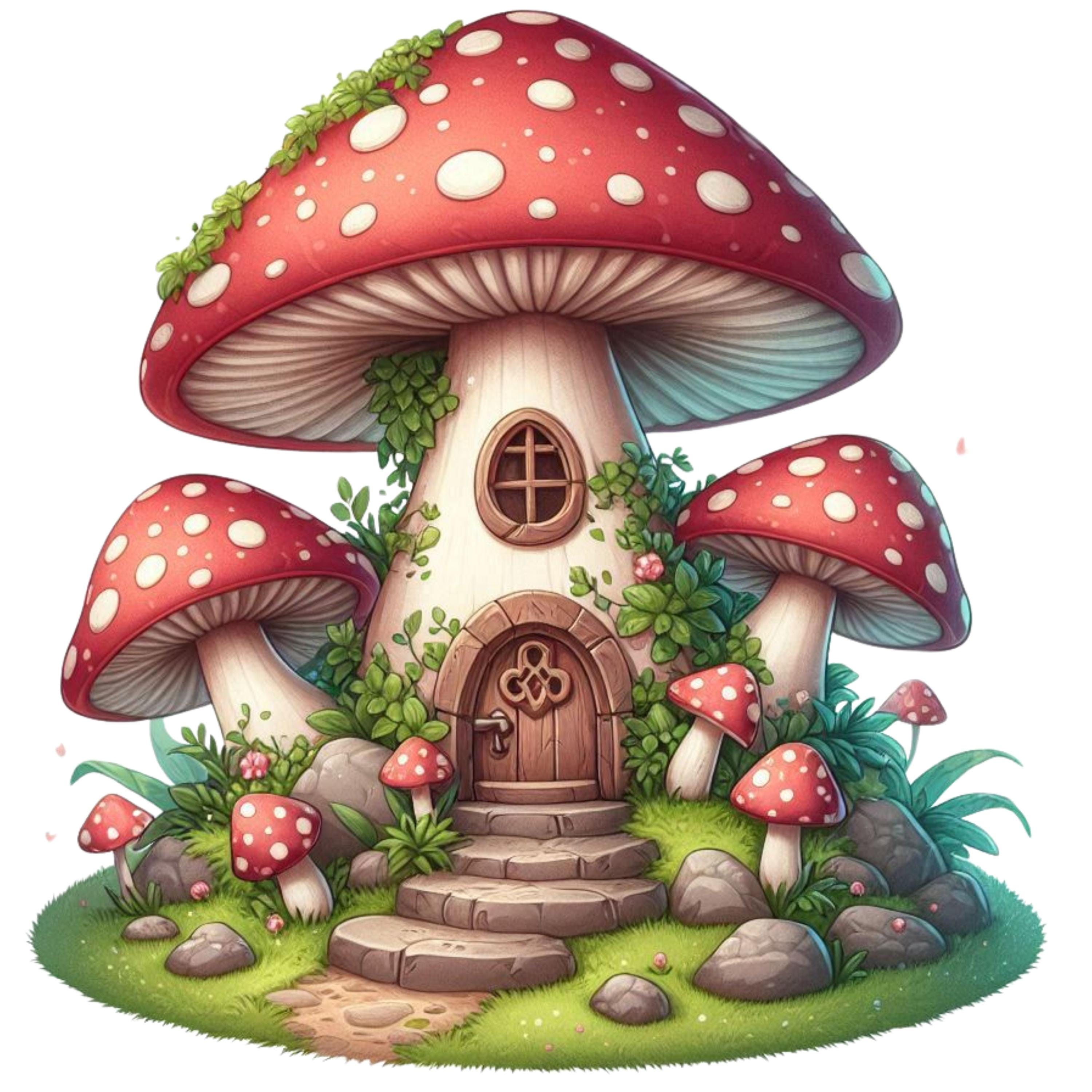 12 Fairy House Clipart, Toadstool Fairy House, Printable Watercolor ...