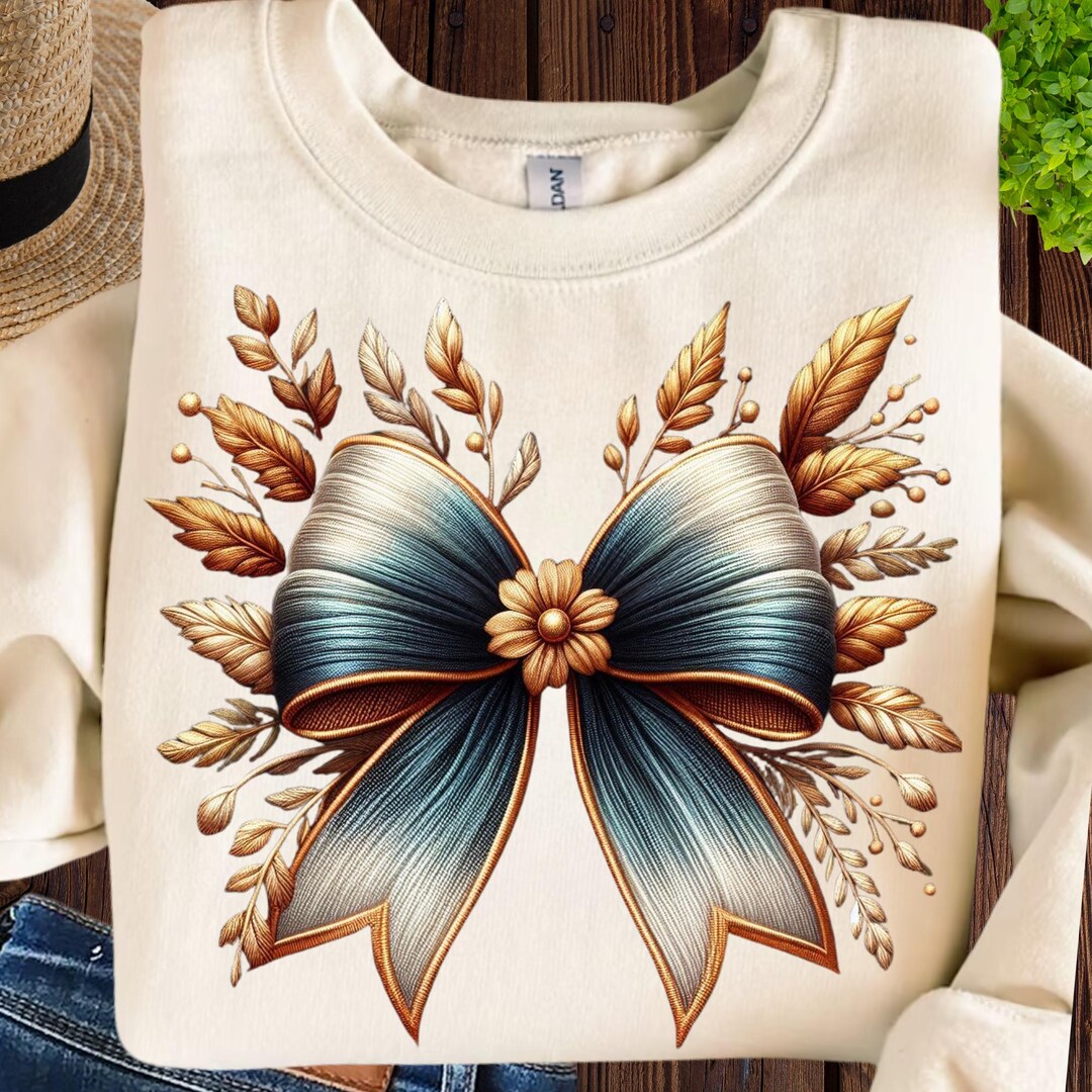 Embroidery Effect Bow Clipart PNG, Fashion Retro Bow Sublimation Design ...