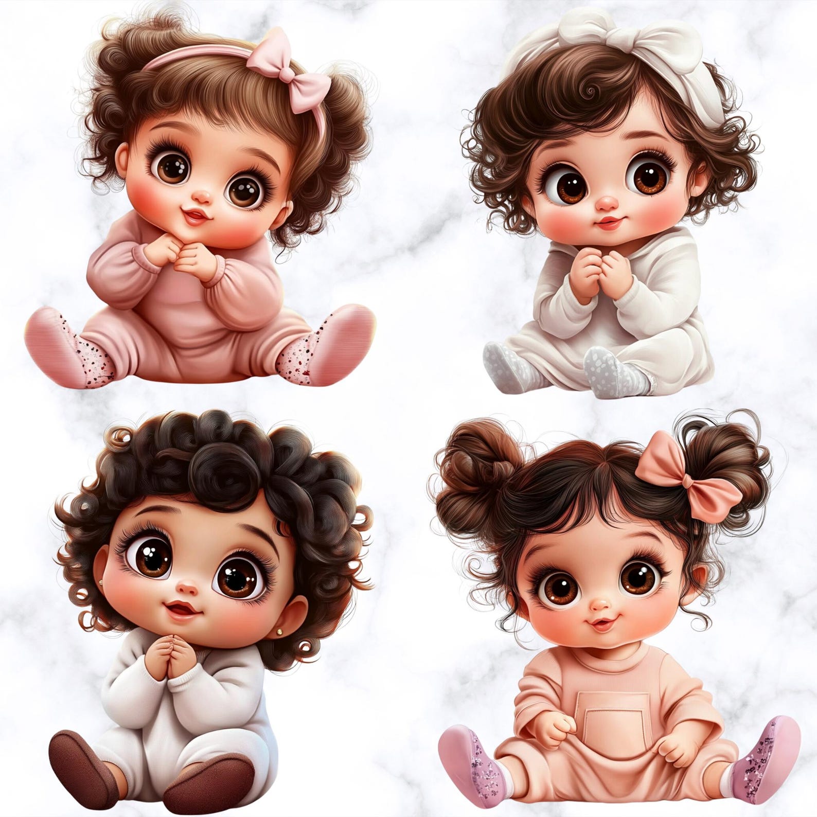 Adorable Chibi-style Newborn Baby Girl Clipart, 16 PNG, Transparent ...