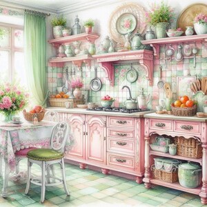 Shabby Chic Pink and Green Kitchen Clipart Bundle 10 High Res ...