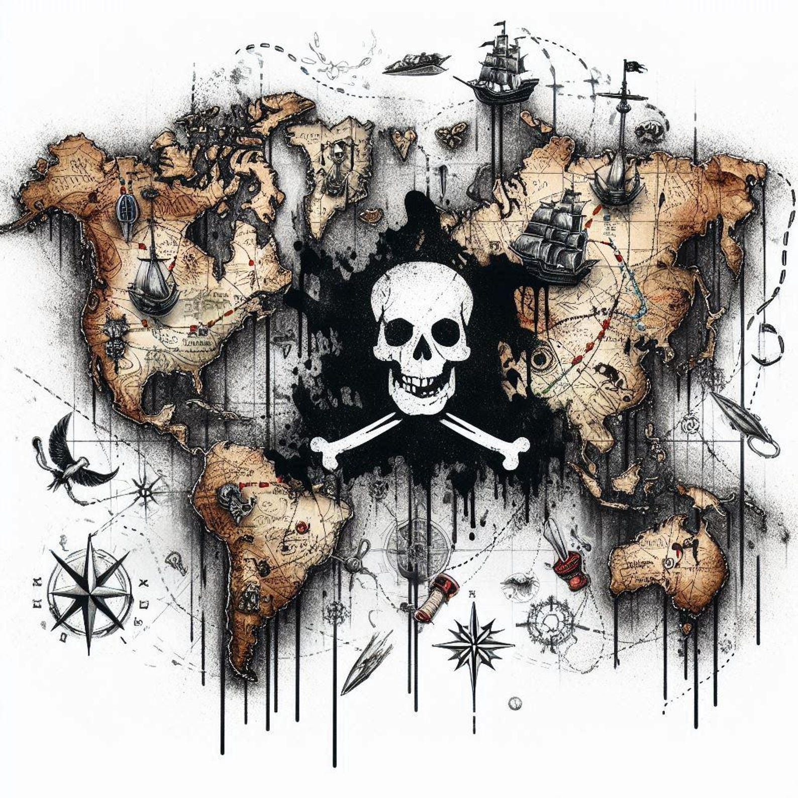 Pirate Map PNG Clipart Bundle, 14 Vintage Treasure Map Graphics for ...