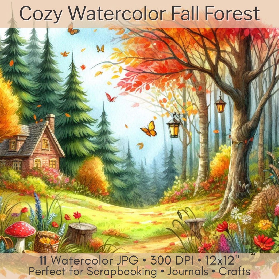 Autumn Woodland Backgrounds | Watercolor Fall Forest Papers | Cozy ...