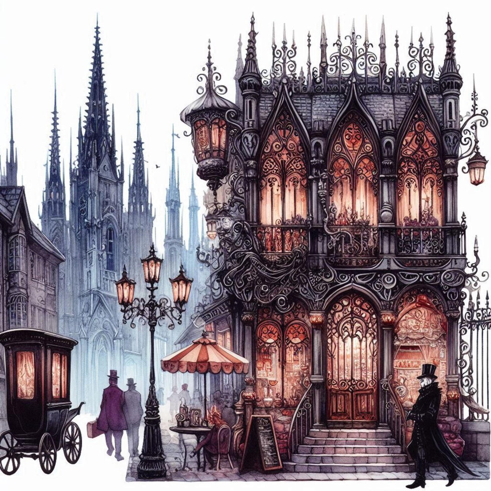 Gothic Cafe Clipart Bundle/10 Watercolour Jpg/junk Journal/scrapbooking ...