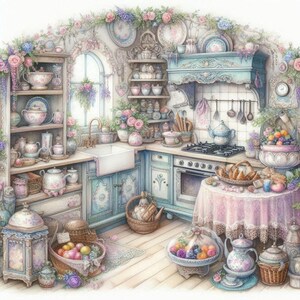 Shabby Chic Fairytale Kitchen Clipart Pack/10 Watercolour Jpgs/junk ...