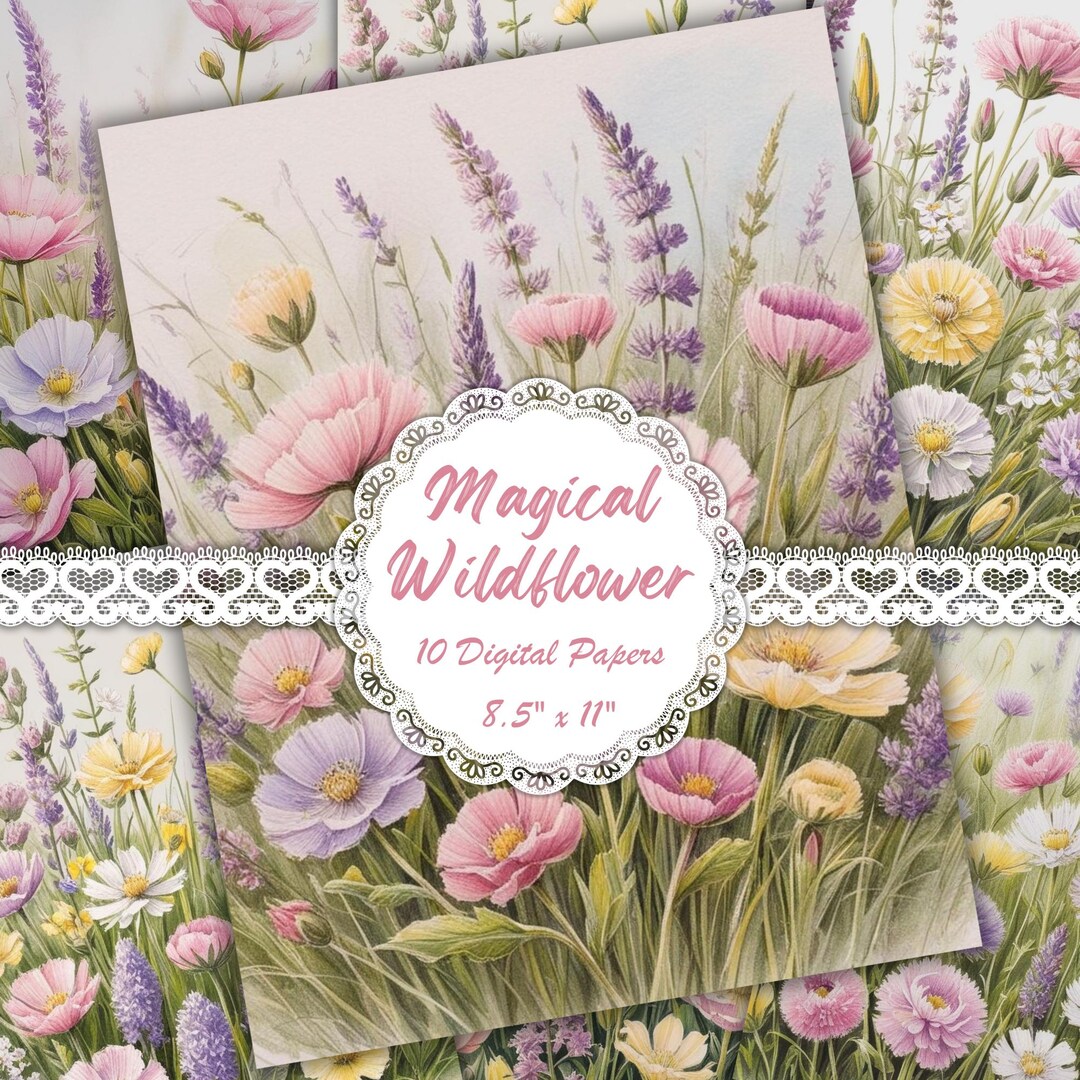 Magical Wildflower Meadow Wallpaper Digital Papers/10 Watercolour Jpgs ...