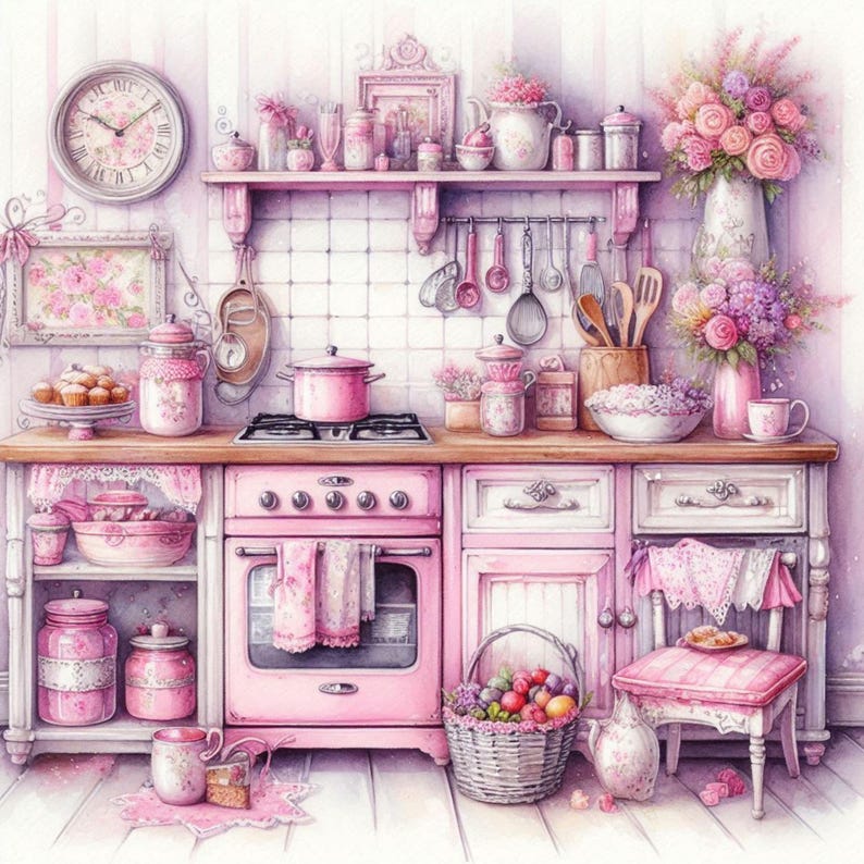 Shabby Chic Pink and Purple Kitchen Clipart Bundle 10 High Res ...