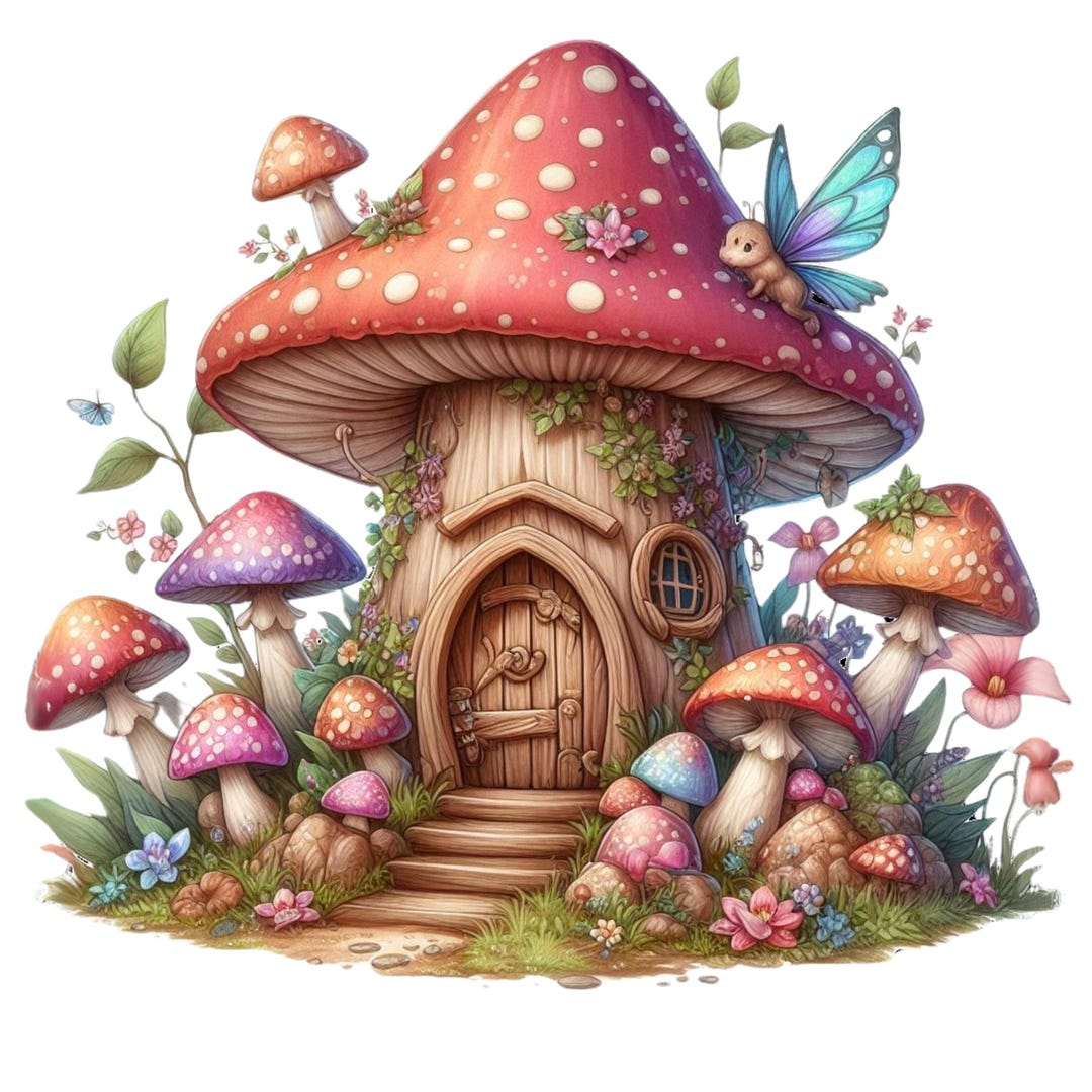 12 Fairy House Clipart, Toadstool Fairy House, Printable Watercolor ...