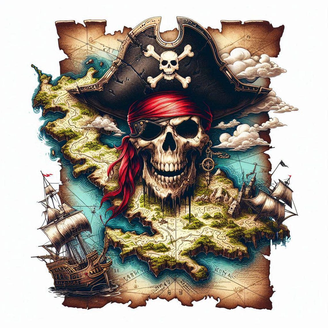 Pirate Map PNG Clipart Bundle, 14 Vintage Treasure Map Graphics for ...