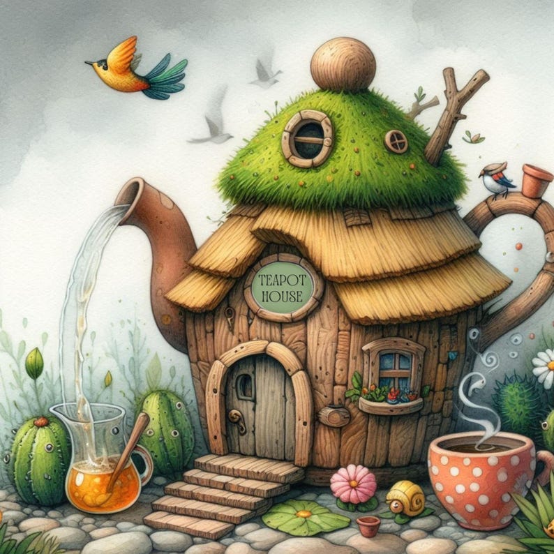 Quirky Whimsical Teapot House Clipart Bundle 10 High Res Watercolor ...