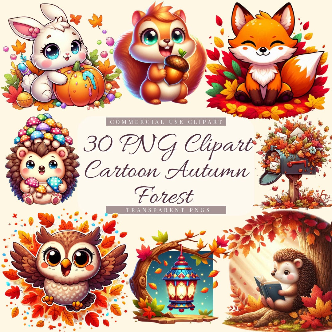 Cute Autumn Forest Animals Clipart – 30 PNG Woodland Creatures, Cozy ...