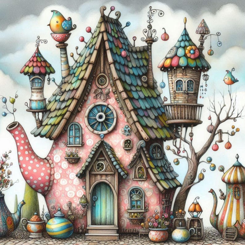 Quirky Whimsical Teapot House Clipart Bundle 10 High Res Watercolor ...