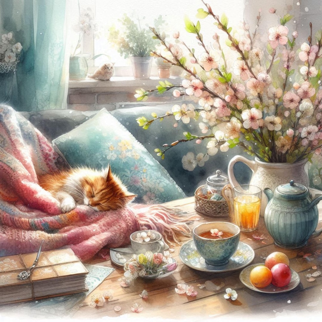 Cozy Spring Clip Art Bundle 10 High Res Watercolour Jpgs for Junk ...