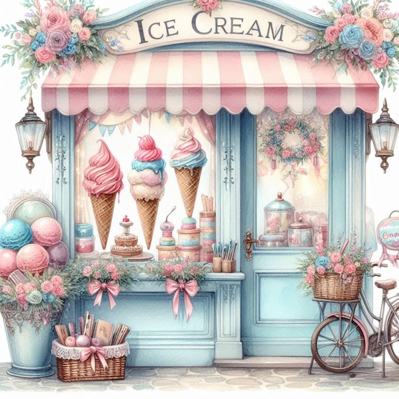 Shabby Chic Ice Cream Shop Clipart Bundle/10 High Res Watercolour Jpgs ...