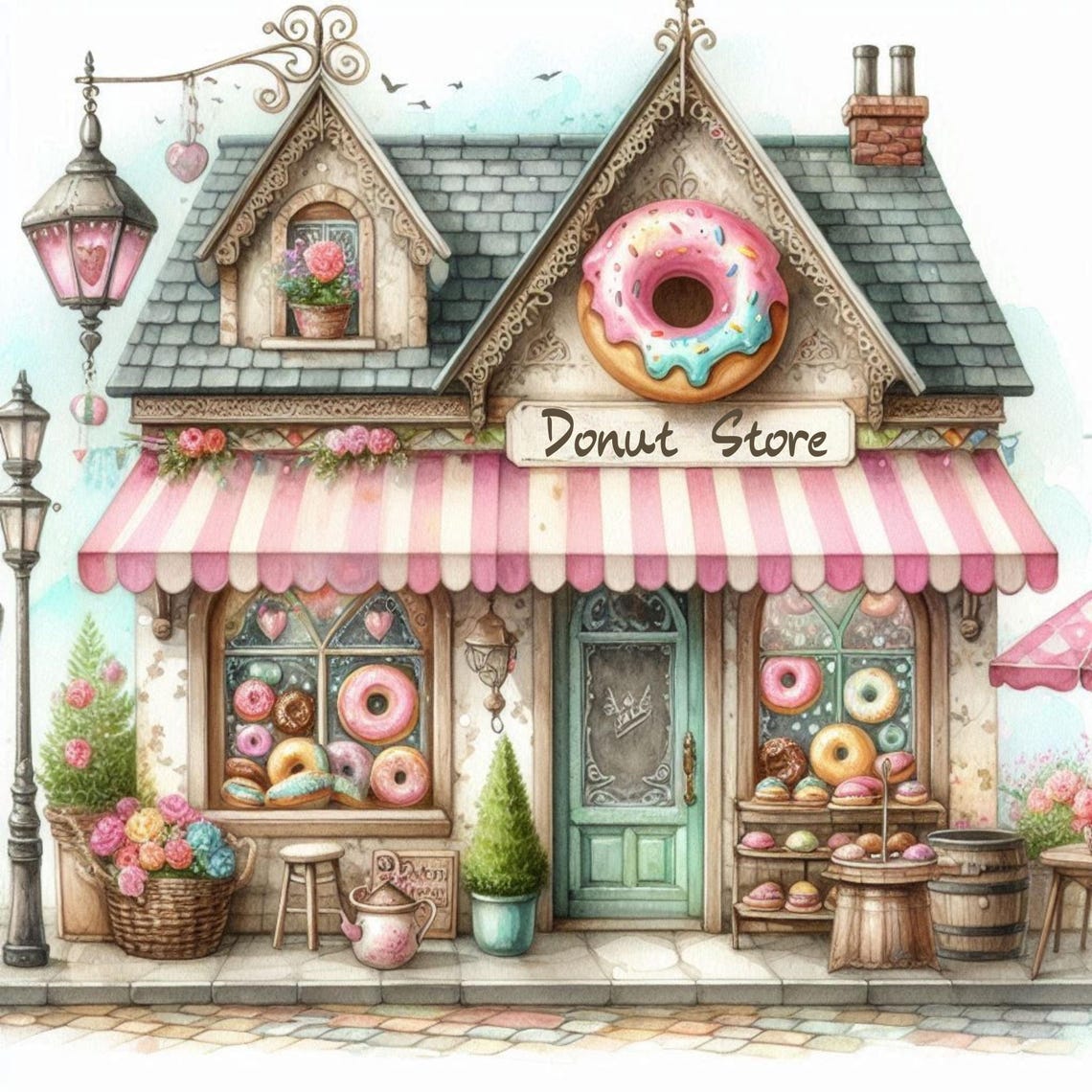 Shabby Chic Donut Shop Clip Art Bundle 13 Watercolour Jpgs Junk Journal ...