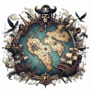 Pirate Map PNG Clipart Bundle – 14 Vintage Treasure Map Pngs, Old ...