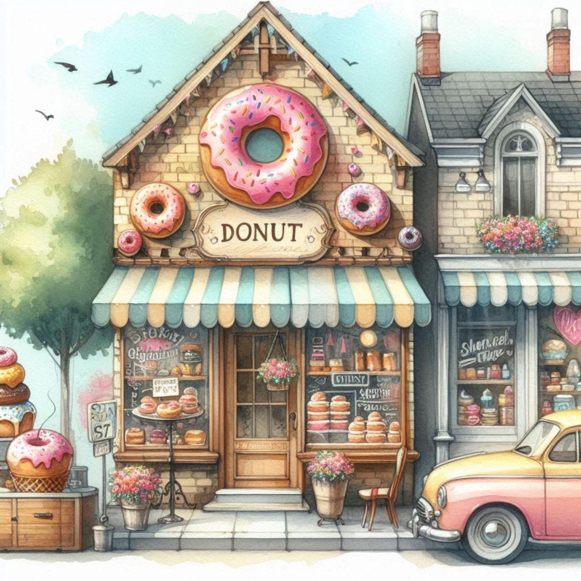 Shabby Chic Donut Shop Clip Art Bundle 13 Watercolour Jpgs Junk Journal ...