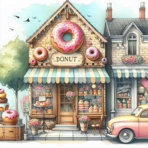 Shabby Chic Donut Shop Clip Art Bundle 13 Watercolour Jpgs Junk Journal ...