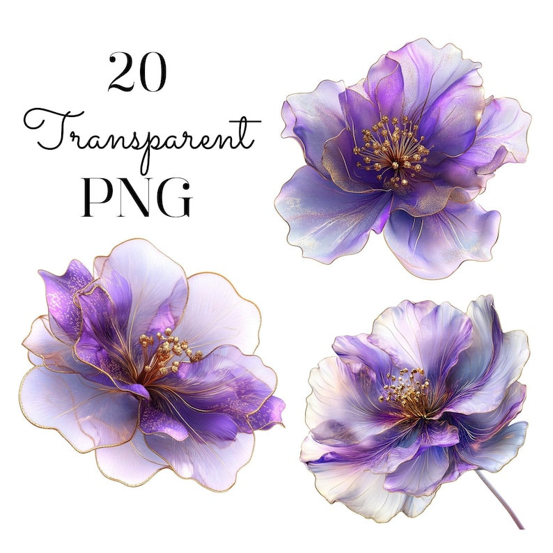 Abstract Purple Gold Flower Clipart PNG | Elegant Watercolor Floral ...