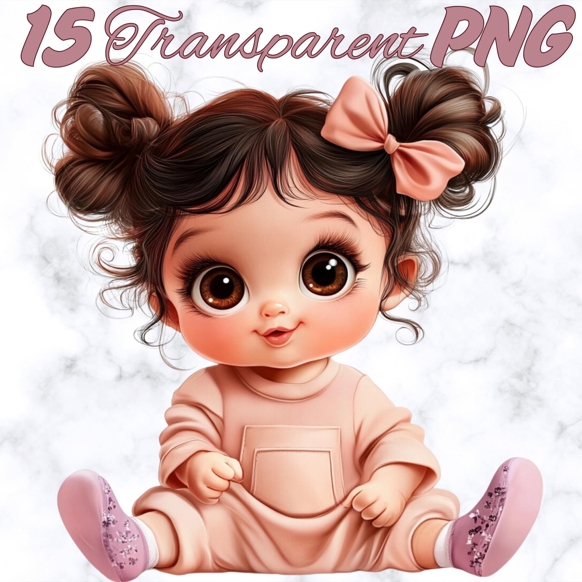 Adorable Chibi-style Newborn Baby Girl Clipart, 16 PNG, Transparent ...