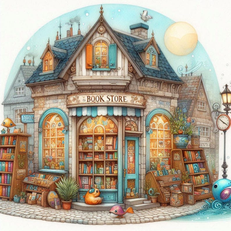 Whimsical Quirky Book Store Clipart Bundle 10 High Res Aquarell Jpgs ...