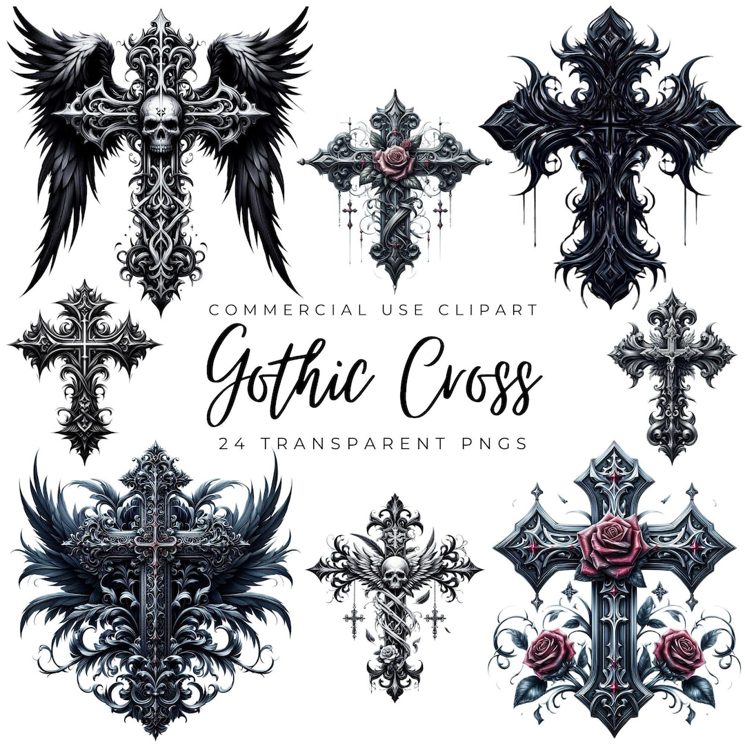Gothic Cross BUNDLE Clipart, Watercolor Goth Clip Art PNG, Halloween ...