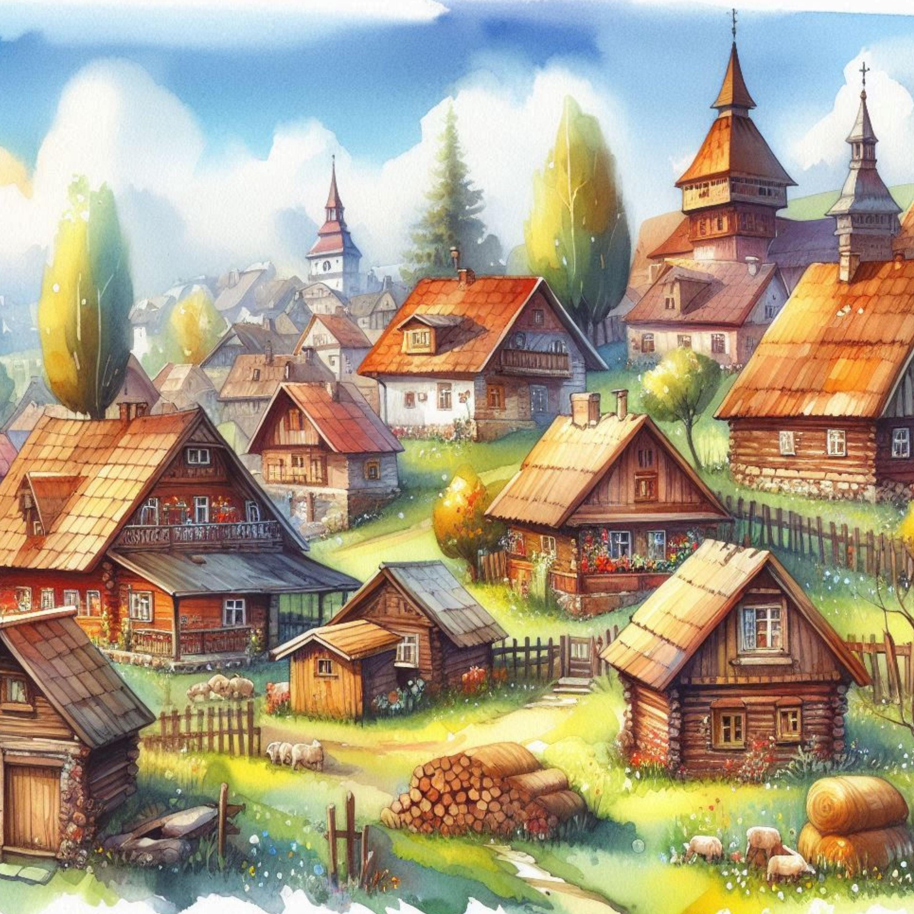 Cartoon Village Clipart • 10 Watercolor Jpgs, Cozy Seaside Houses, Junk ...