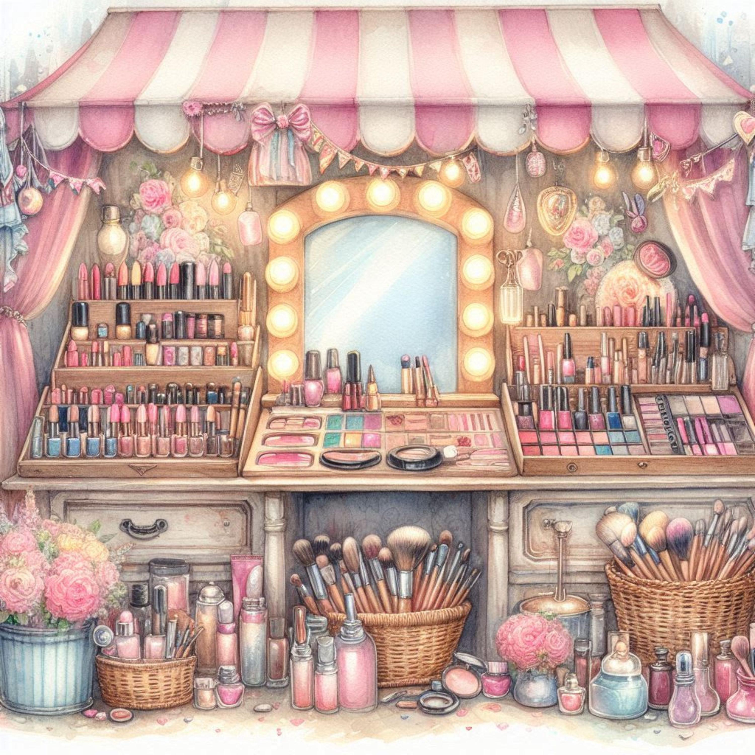 Shabby Chic Makeup Stall Clipart Bundle/10 High Watercolour JPG Junk ...
