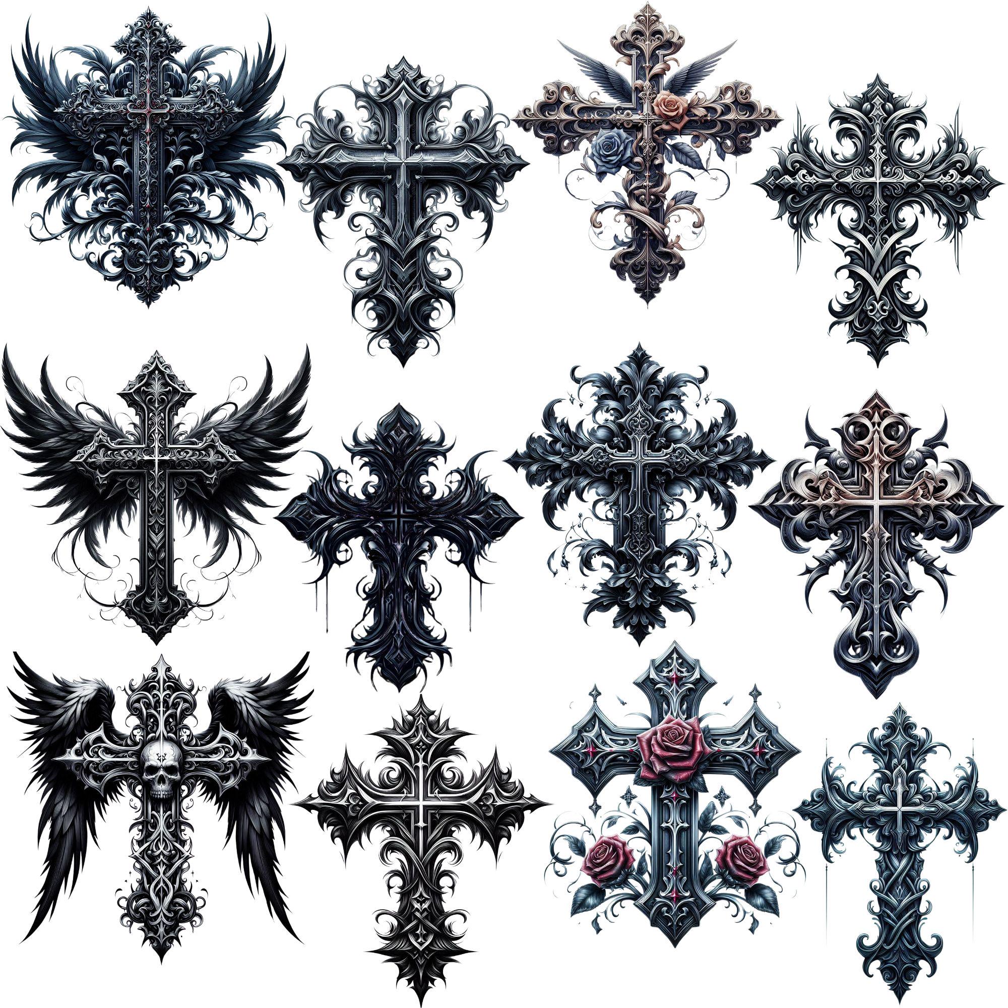 Gothic Cross Clipart Bundle – Gothic PNG, Watercolor Goth Crosses ...