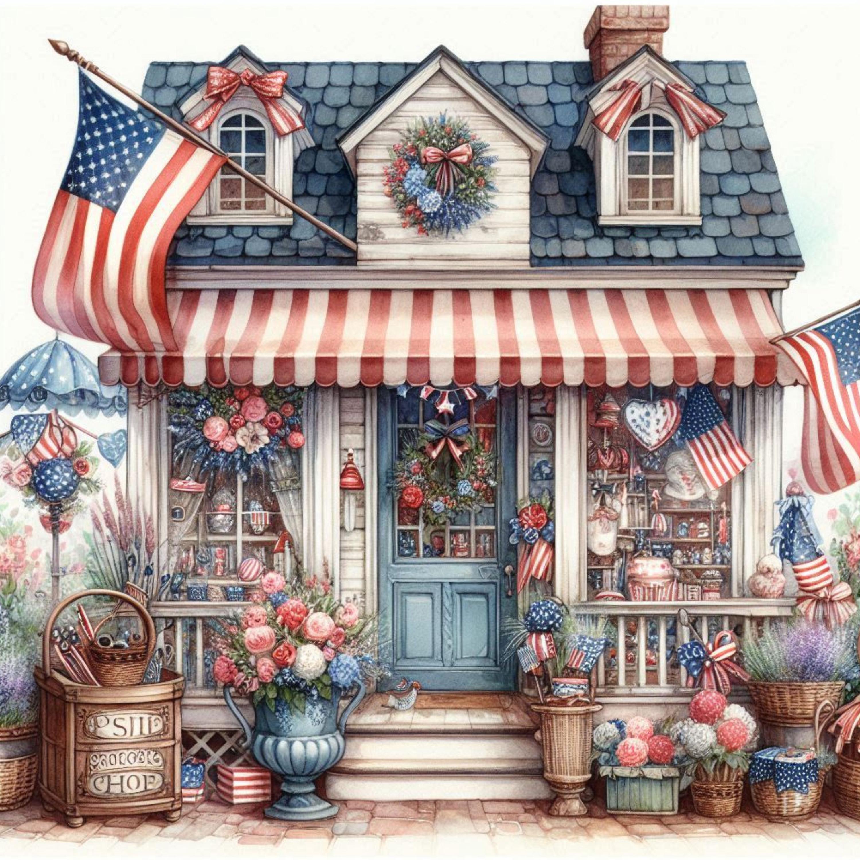 Shabby Chic Patriotic Shop Clip Art Bundle/10 High Watercolour JPG Junk ...