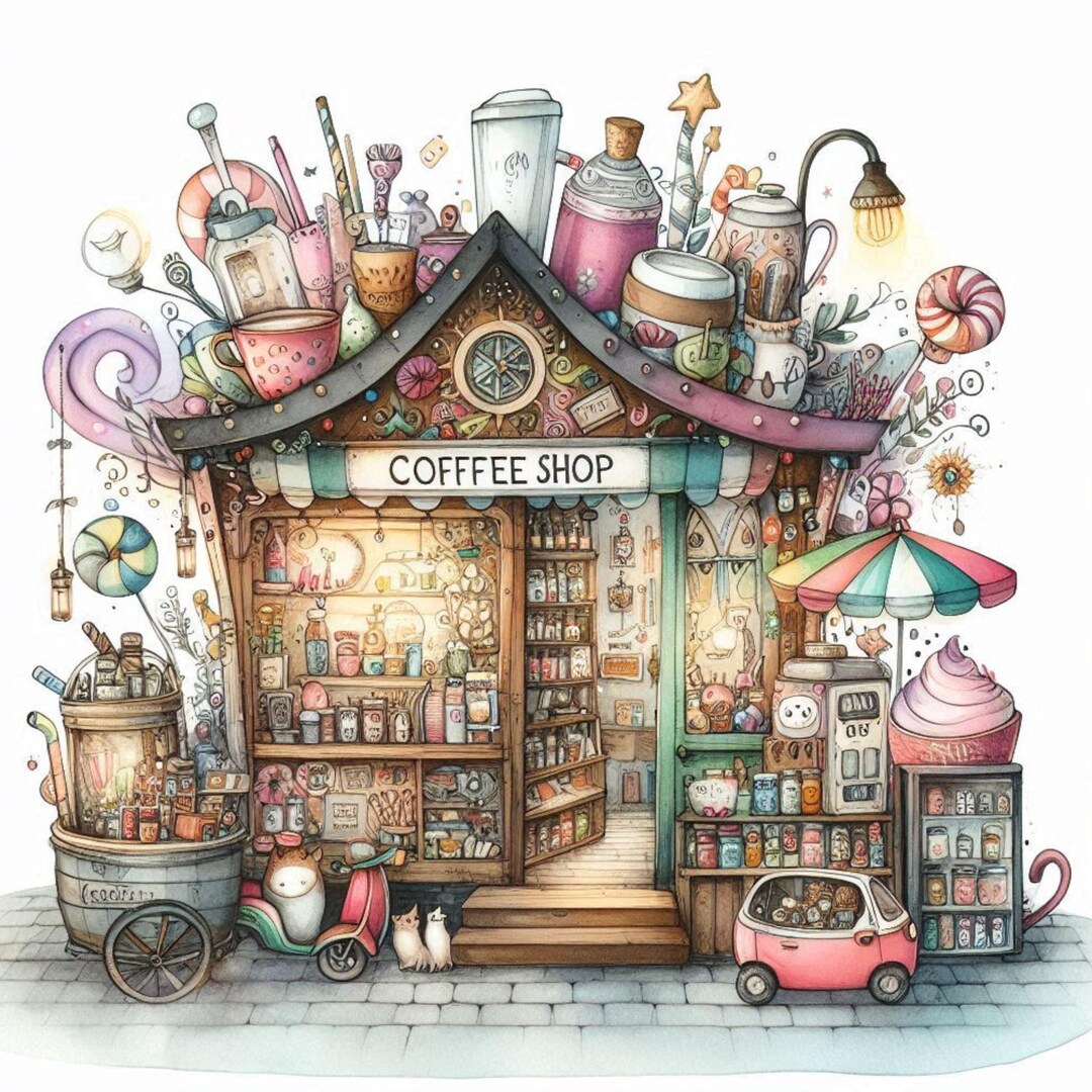 Coffee Shop Clip Art 10 High Res Watercolor Jpgs Junk Journaling ...