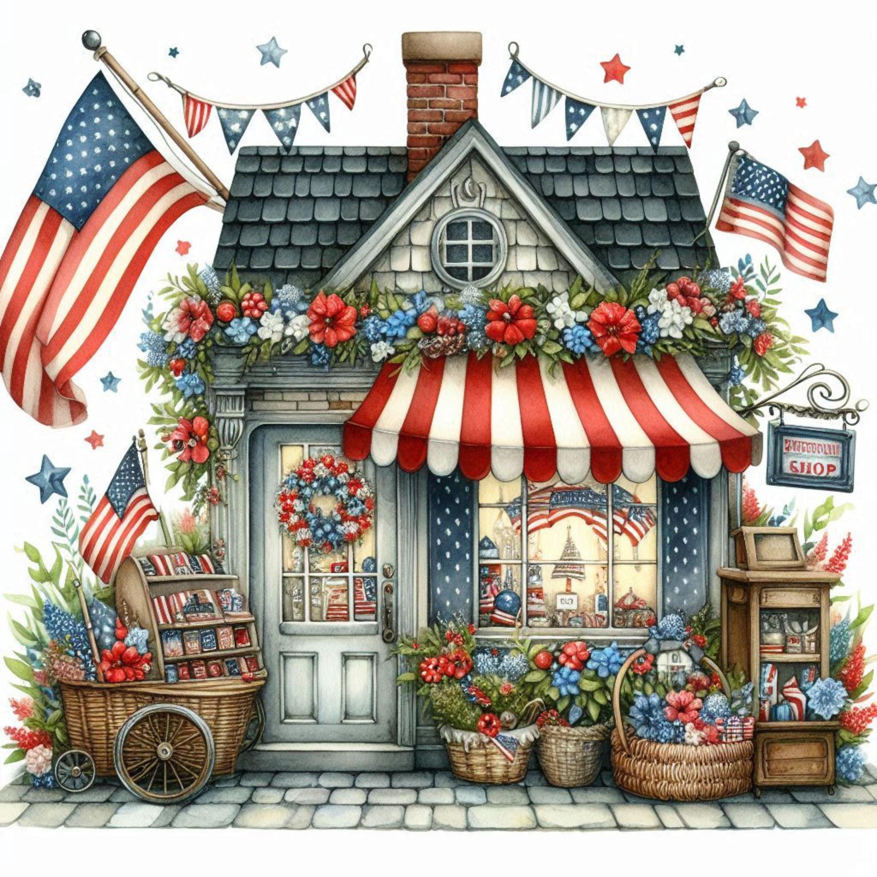 Shabby Chic Patriotic Shop Clip Art Bundle/10 High Watercolour JPG Junk ...