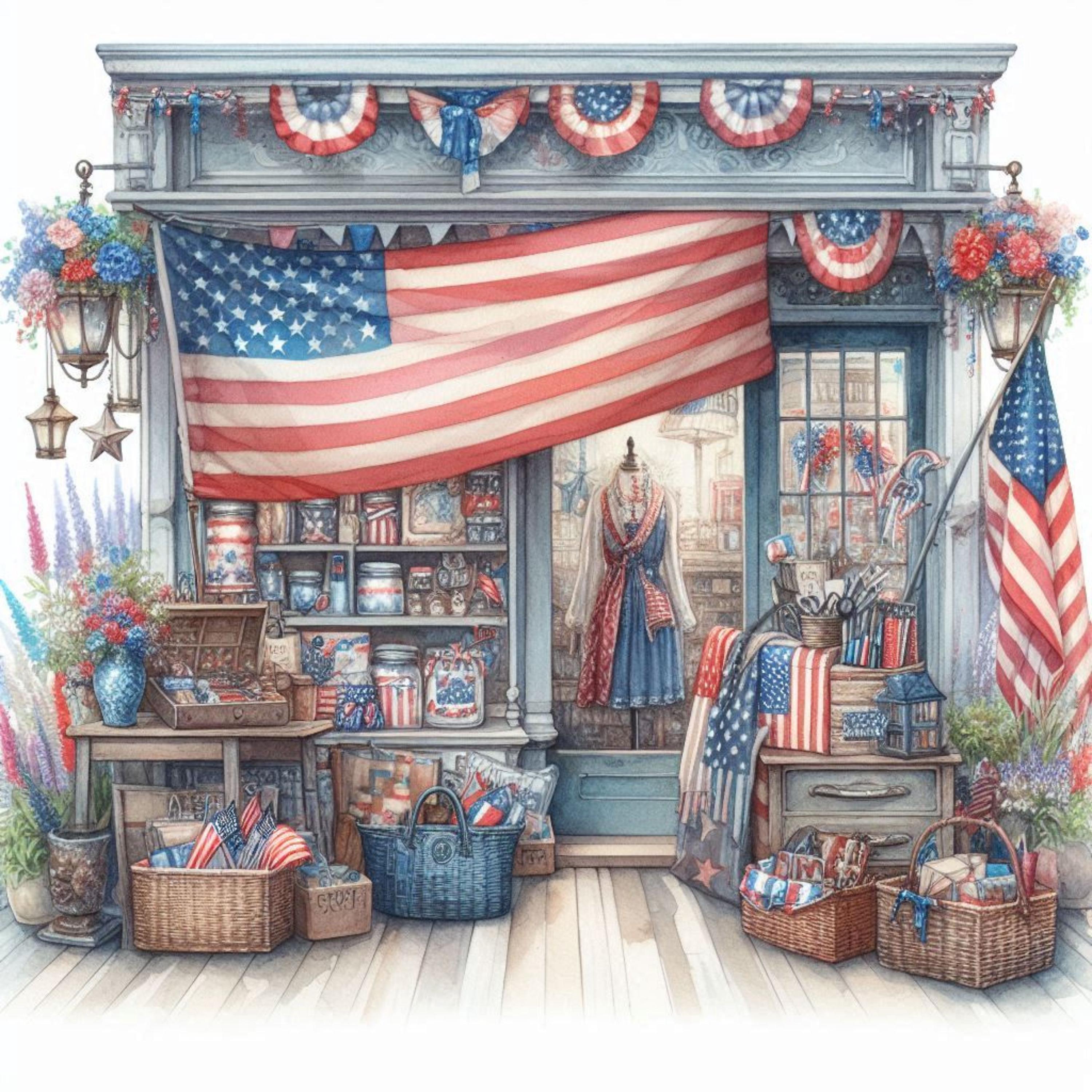 Shabby Chic Patriotic Shop Clip Art Bundle/10 High Watercolour JPG Junk ...