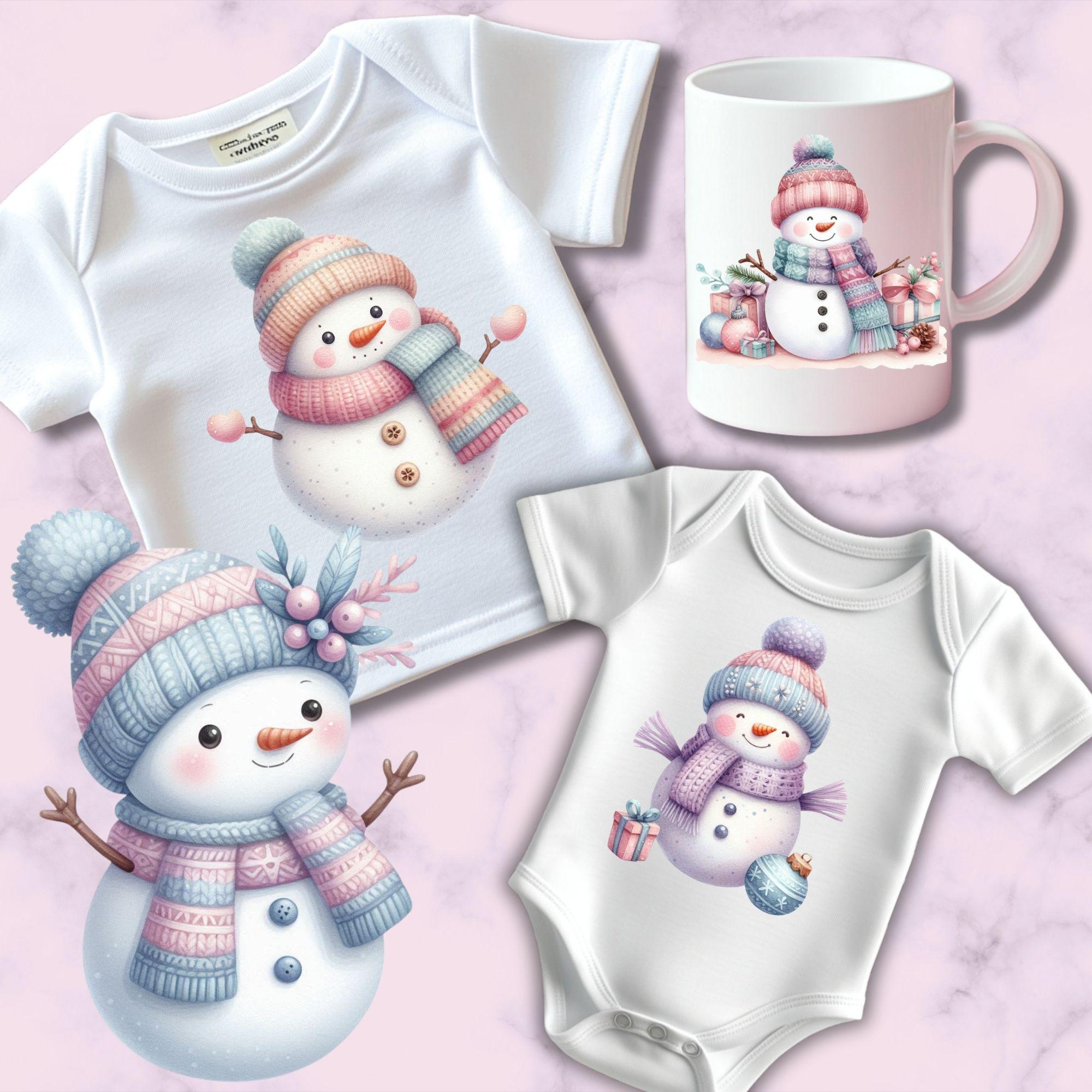 Cute Pastel Snowman Clipart Bundle/watercolor PNG Creatures Nursery ...