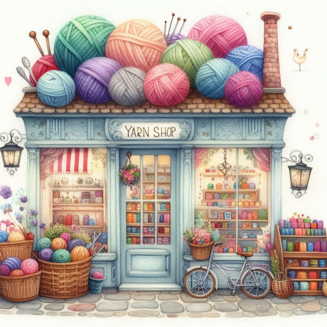 Quirky Whimsical Yarn Shop Clip Art Bundle 10 High Res Aquarell Jpgs ...