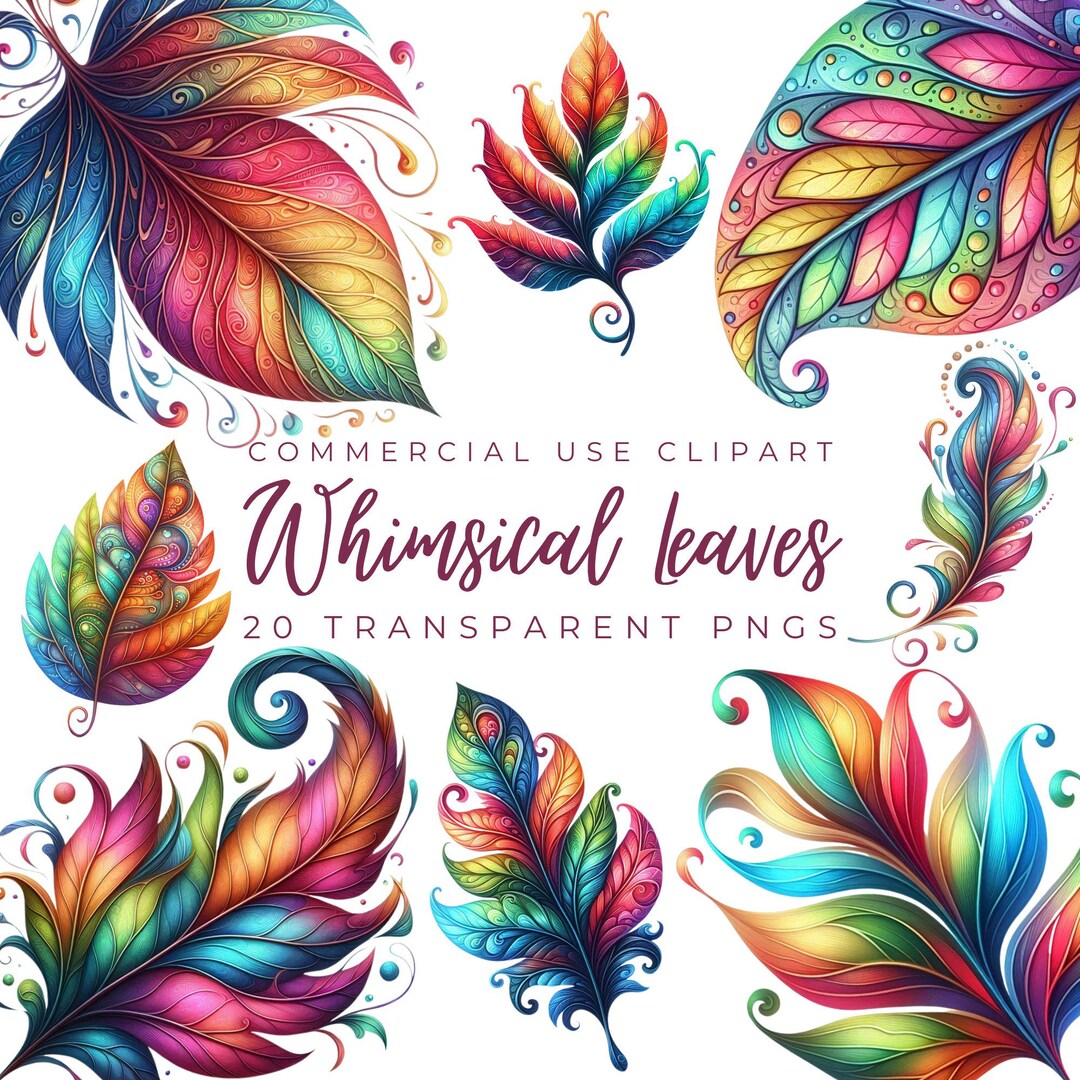 Colorful Leaves Clipart Bundle PNG – 20 Watercolor Leaf Clipart, Autumn ...