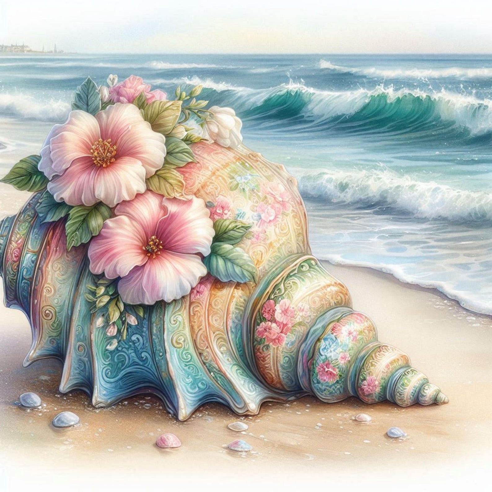 Shabby Chic Sea Shell Clip Art Bundle 10 Watercolour Jpgs Junk Journal ...