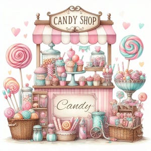 Shabby Chic Candy Shop Clip Art Bundle 10 Watercolour Jpgs Junk Journal ...