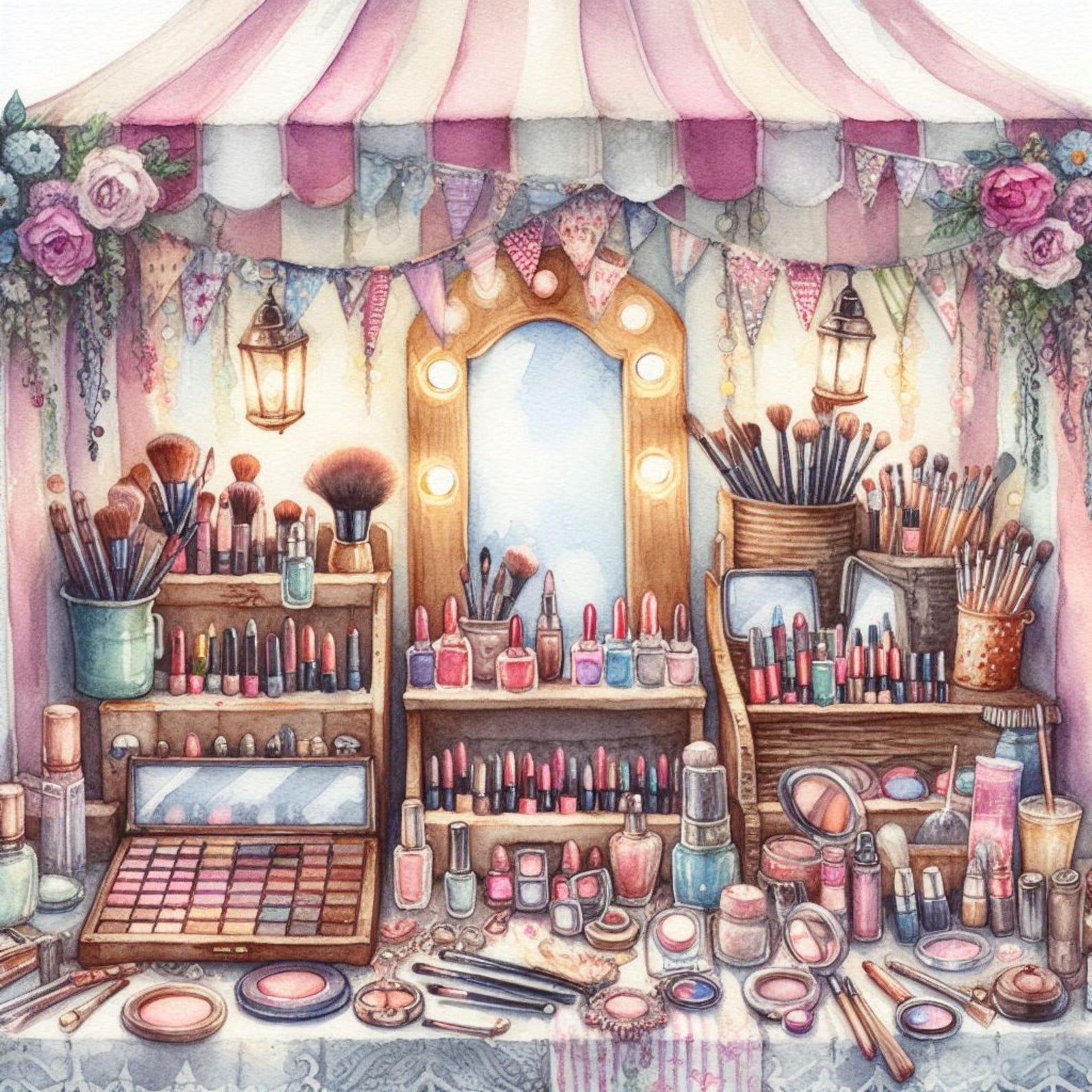 Shabby Chic Makeup Stall Clipart Bundle/10 High Watercolour JPG Junk ...