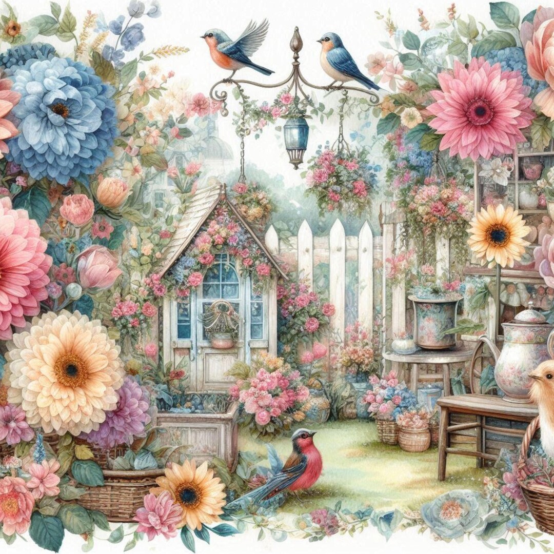 Shabby Chic Flower Garden Clipart Bundle/10 Watercolour Jpgs Junk ...