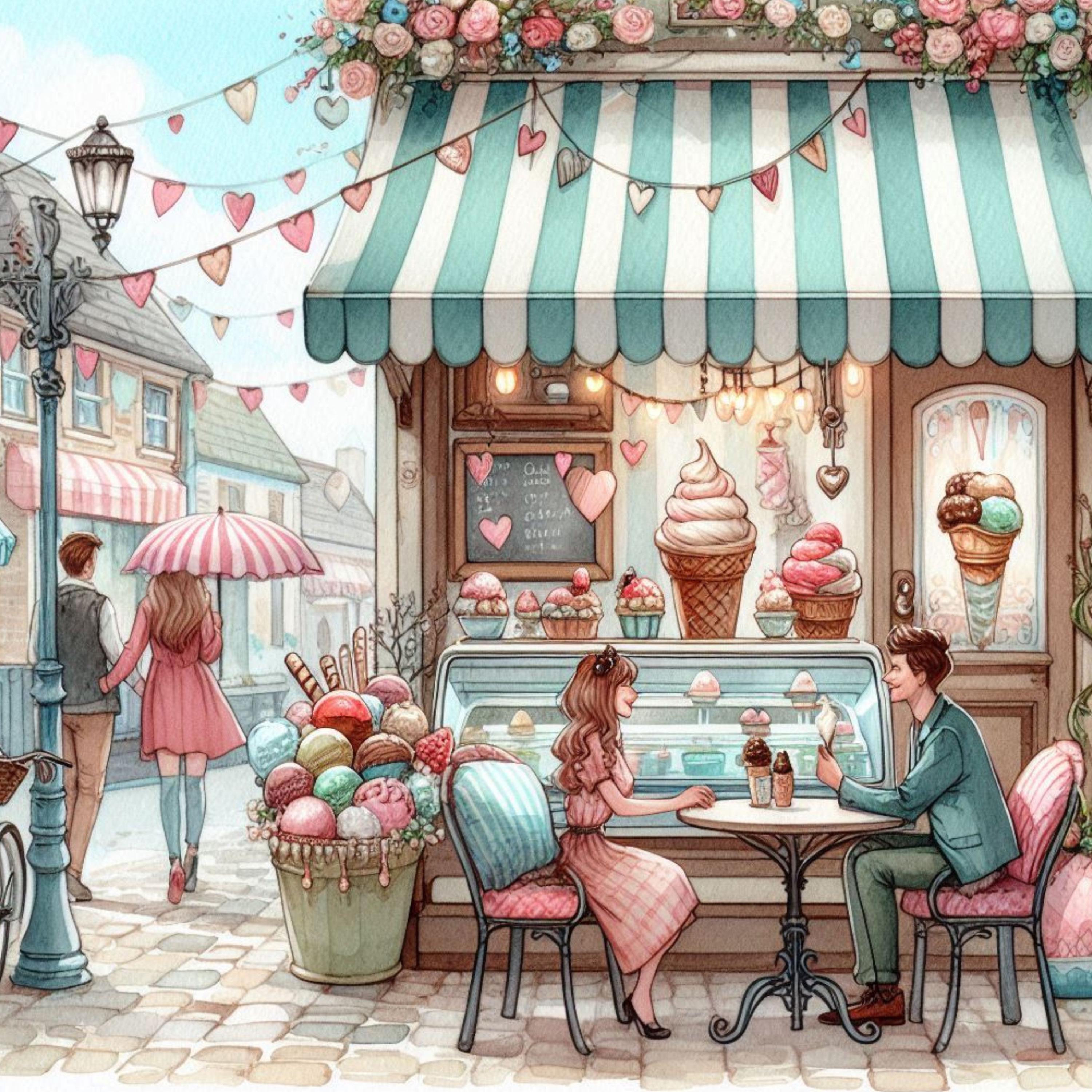 Romantic Ice Cream Parlor Clipart Bundle/10 Watercolour Jpgs Junk ...