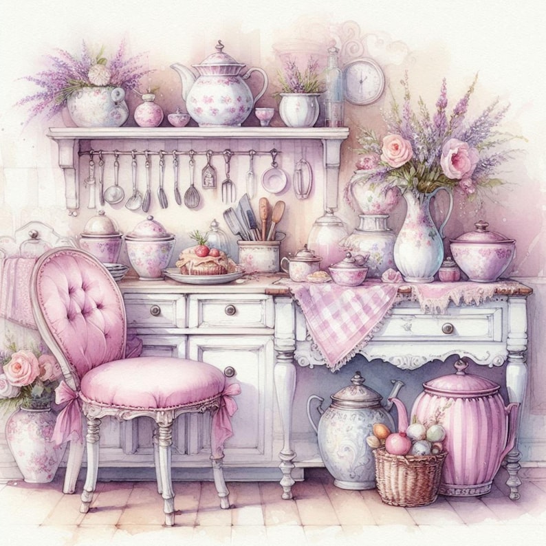Shabby Chic Pink and Purple Kitchen Clipart Bundle 10 High Res ...