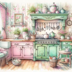 Shabby Chic Pink and Green Kitchen Clipart Bundle 10 High Res ...