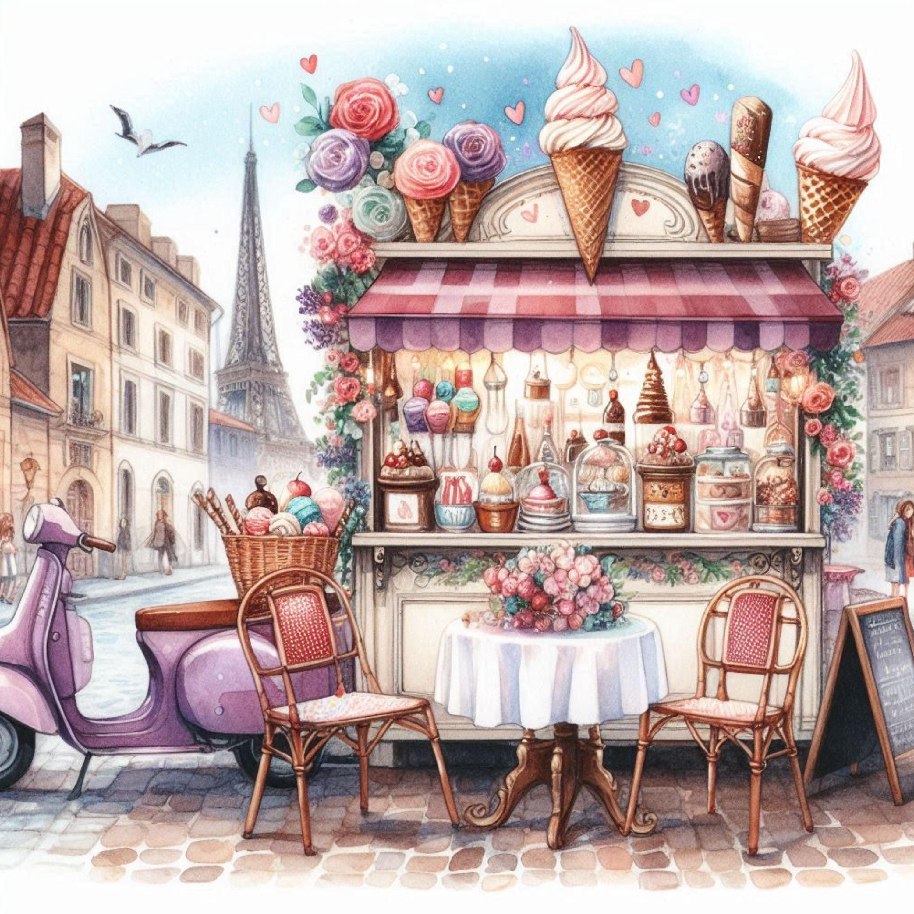 Romantic Ice Cream Parlor Clipart Bundle/10 Watercolour Jpgs Junk ...