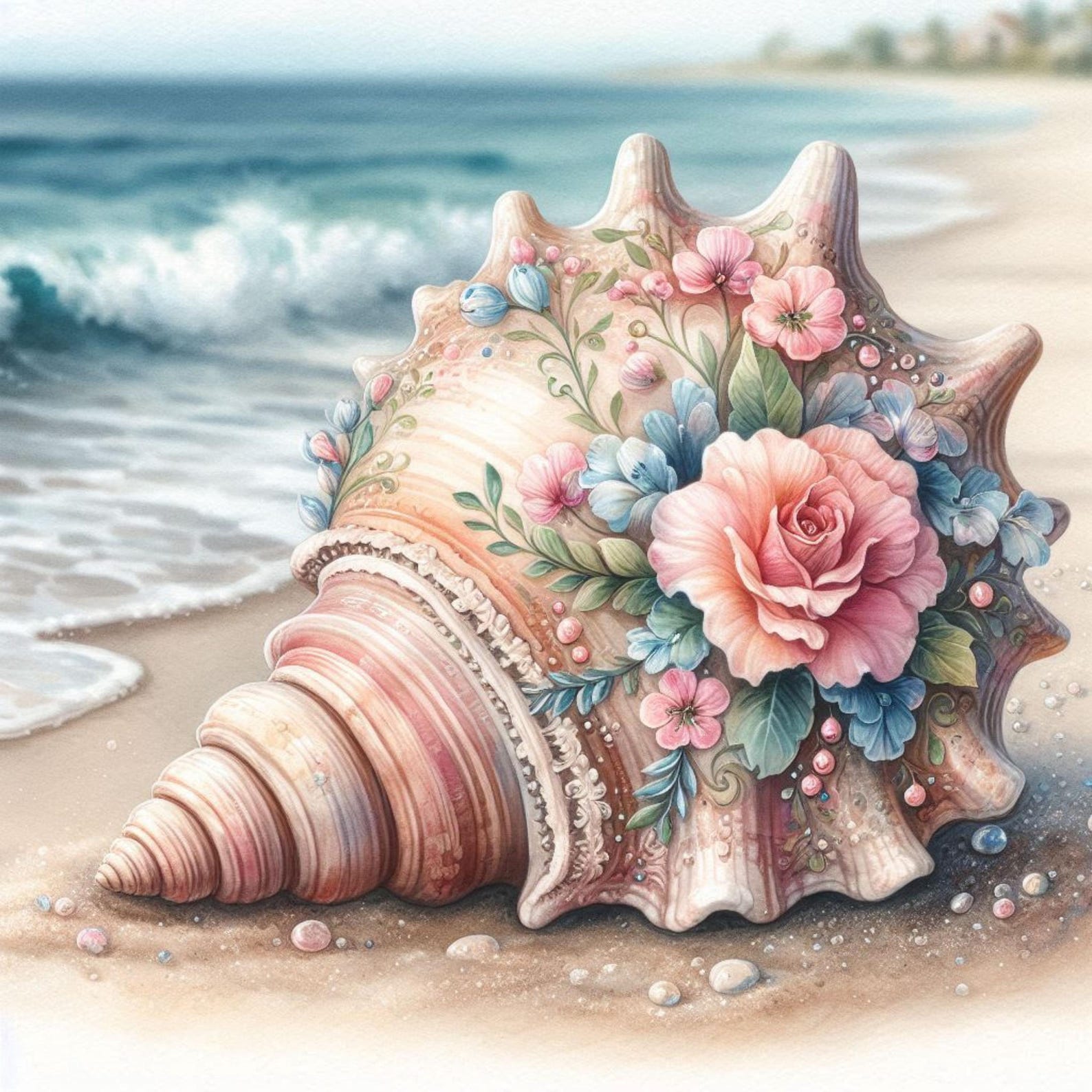 Shabby Chic Sea Shell Clip Art Bundle 10 Watercolour Jpgs Junk Journal ...