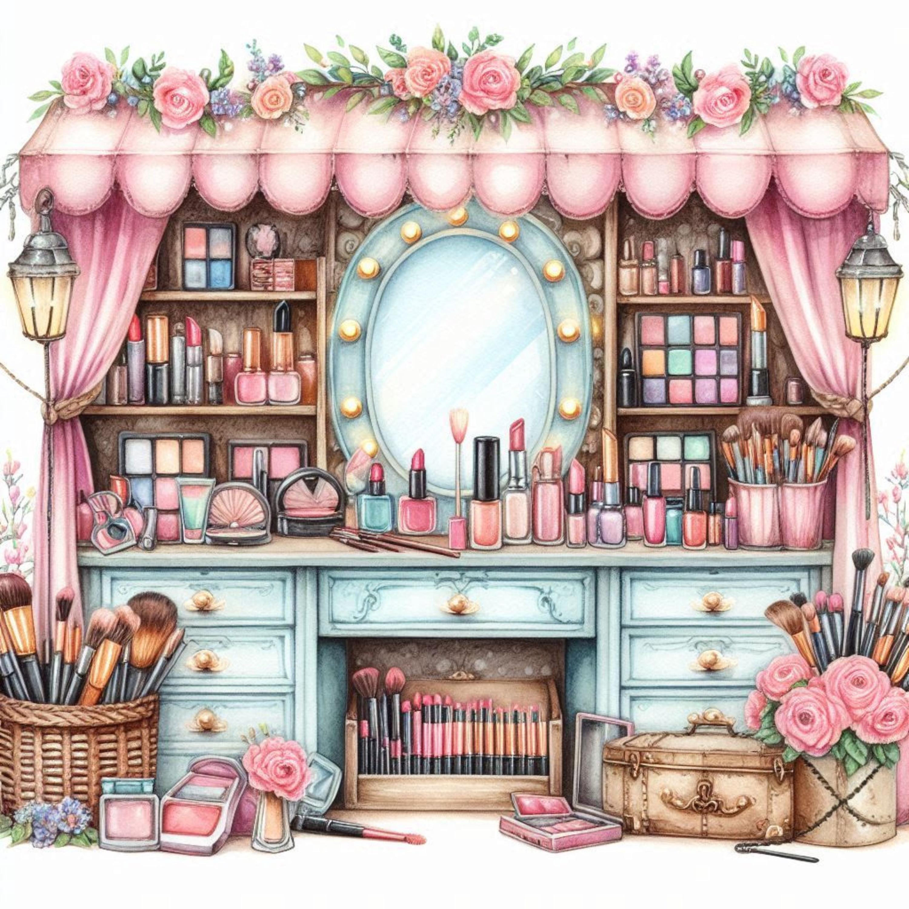 Shabby Chic Makeup Stall Clipart Bundle/10 High Watercolour JPG Junk ...