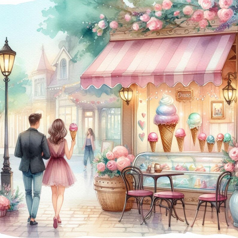 Romantic Ice Cream Parlor Clipart Bundle/10 Watercolour Jpgs Junk ...
