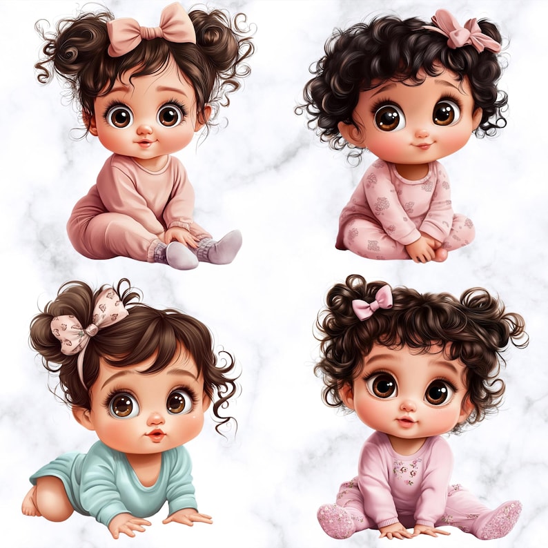 Adorable Chibi-style Newborn Baby Girl Clipart, 16 PNG, Transparent ...