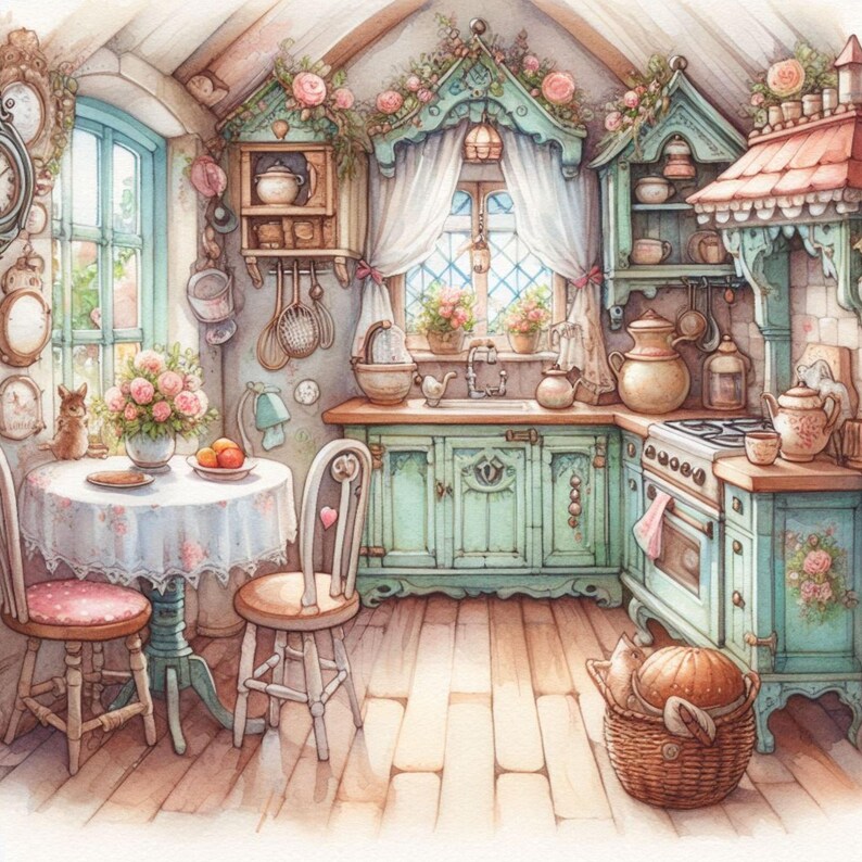 Shabby Chic Fairytale Kitchen Clipart Pack/10 Watercolour Jpgs/junk ...