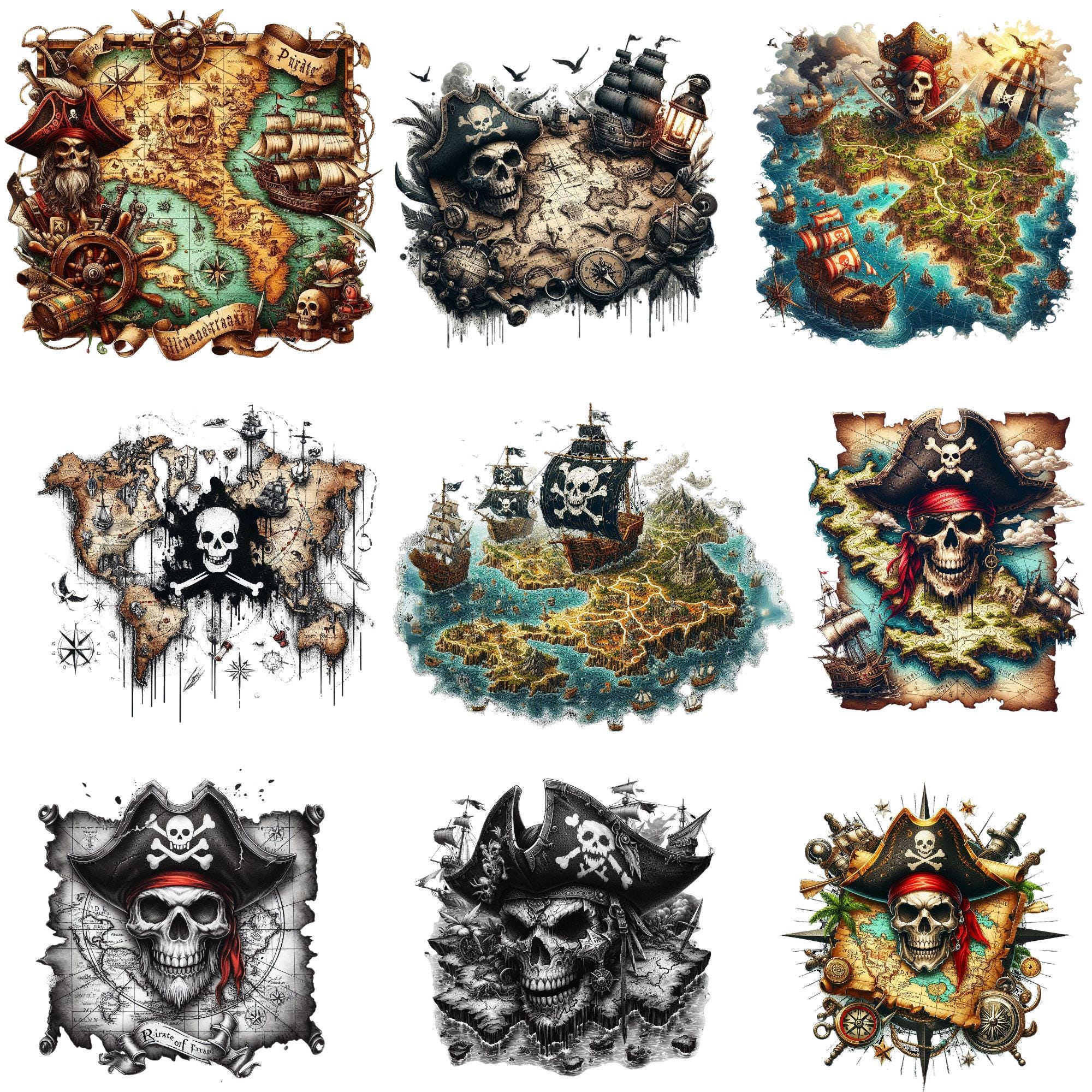 Pirate Map PNG Clipart Bundle, 14 Vintage Treasure Map Graphics for ...