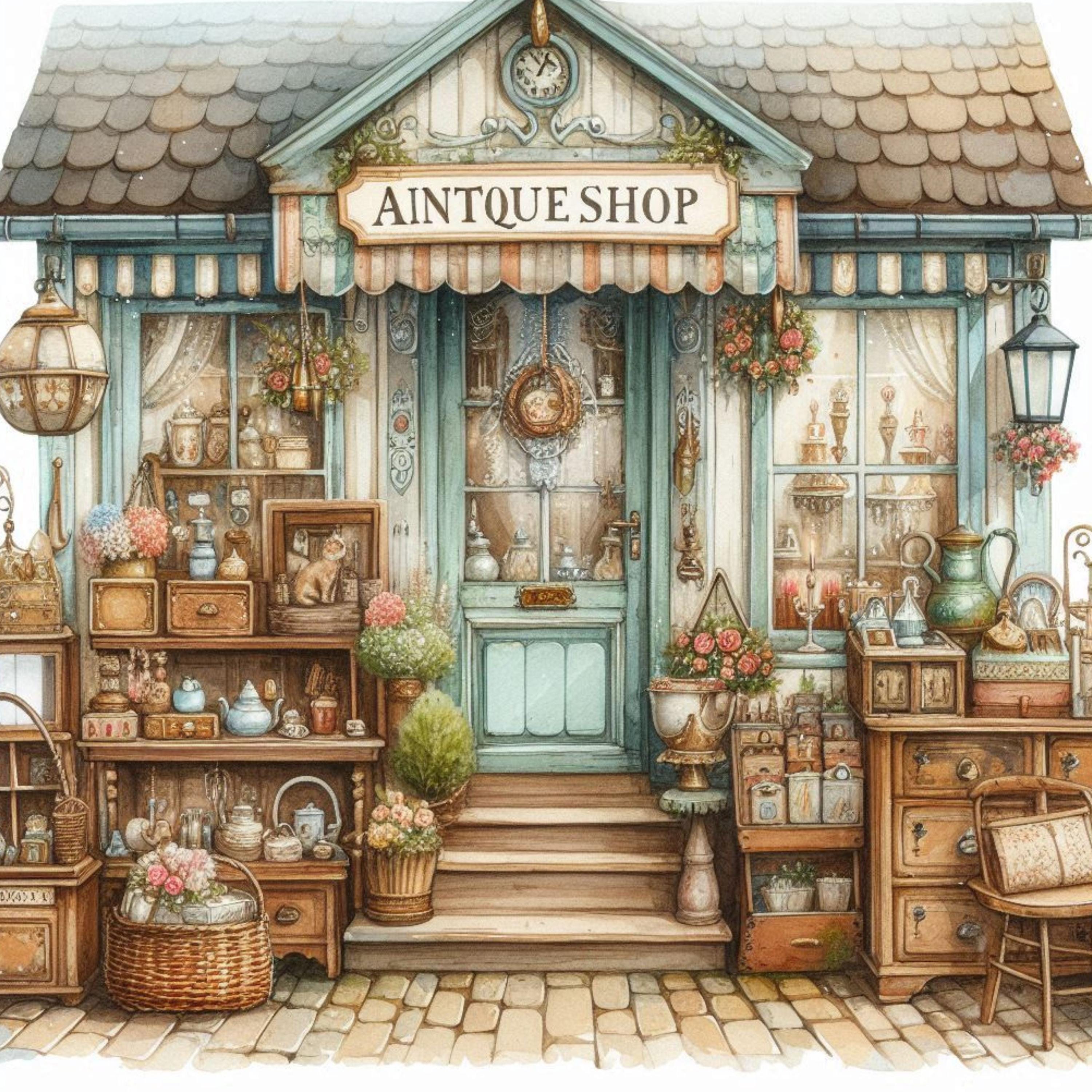 Rustic Antique Shop Clip Art Bundle 10 High Res Watercolor Jpgs Junk ...